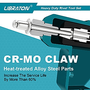 Libraton Heavy Duty Rivet Gun, Pop Rivet Gun Set, Professional Hand Riveter, Manual Riveting Tool with 110Pcs Rivets and 4 Interchangeable Heads, for Metal, Wood and Plastic