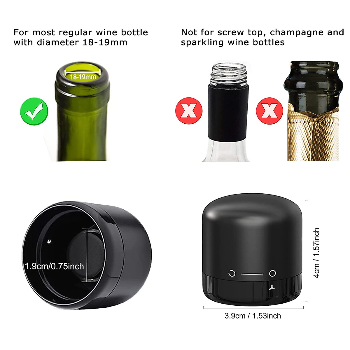 DUNLAGUE Wine Bottle Stopper With Twist Lock 2Pack,Wine Stopper With Silicone Reusable Wine Sealer, Wine Toppers Stopper Leak Proof And Keeps Wine Fresh For Easy Storage, Black