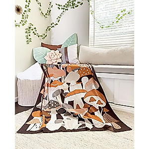Ultra Soft Warm Lightweight Cotton Blend Knit Mushroom Blanket Mix Mashrooms Botanical Design Flannel Throw for Home Decor Sofa Couch Living Room and Bedroom Plant Lovers Gift