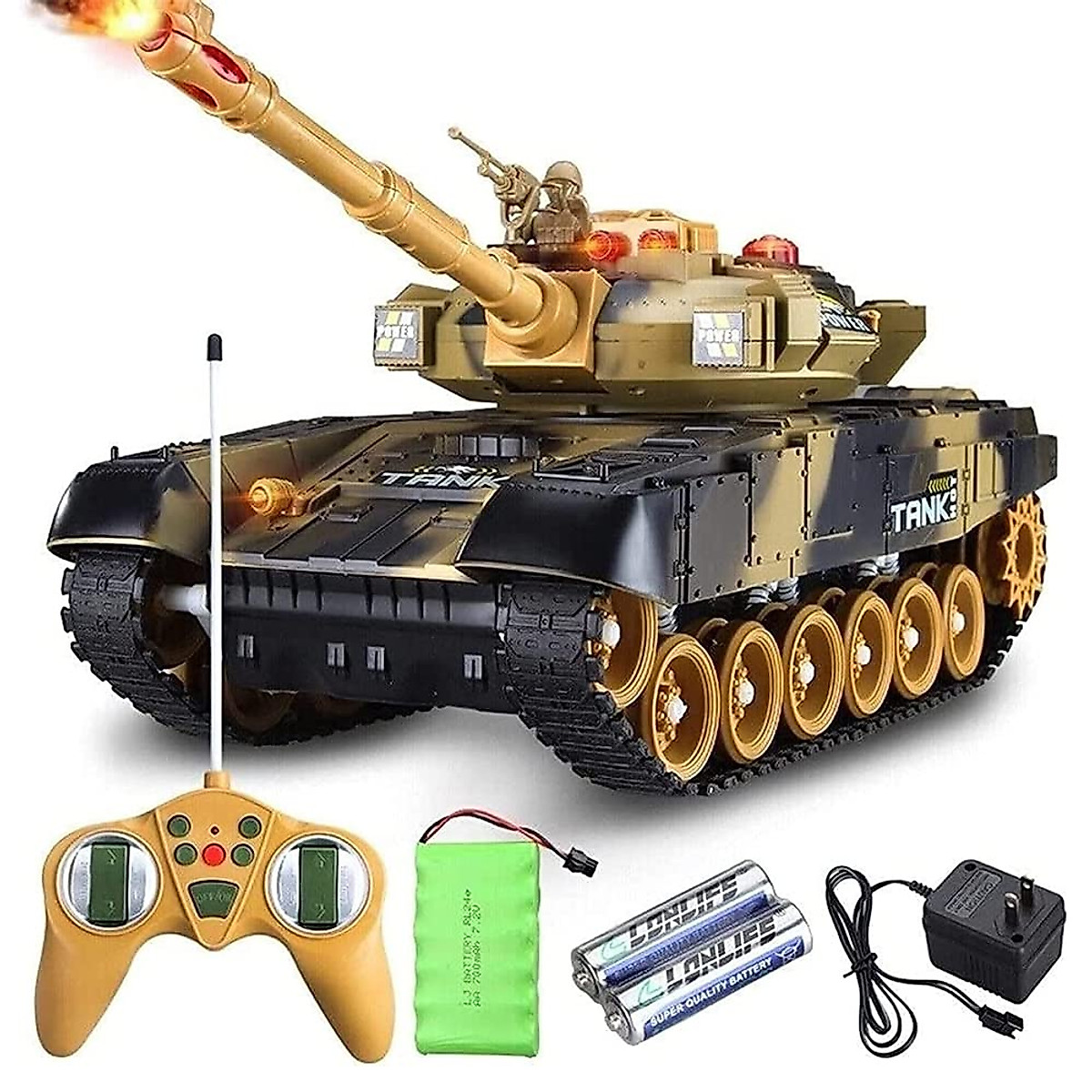 SREJNGL Large Radio Remote Control Army Armored Car Crawler Off-Road Charging Military Truck RC Cars Realistic Sounds & Lights Panzer Tank Toy for Kids & Adults Gift