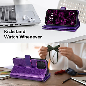 Varikke for iPhone 14 Pro Max Wallet Case Detachable with Card Holder for Women, Fashion Glitter Leather Strap Magnetic Flip Wallet Removable Phone Case Cover for iPhone 14 Pro Max 6.7", Dark Purple