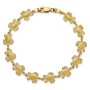 IceCarats 14K Yellow Gold Sea Turtle Chain Charm Bracelet