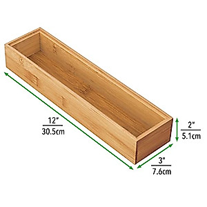 mDesign Slim Wooden Bamboo Drawer Organizer - 12" Long Stackable Storage Box Tray for Kitchen Drawers/Cabinet - Utensil, Silverware, Spatula, Flatware Holder - Echo Collection, 2 Pack, Natural Wood