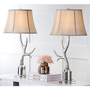 SAFAVIEH Lighting Collection Adele Rustic Silver Antler 16-inch Bedroom Living Room Home Office Desk Nightstand Table Lamp Set of 2 (LED Bulbs Included)