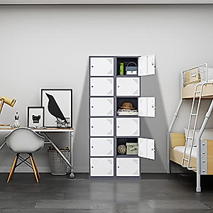 Metal Lockers for Employees - 71" Storage Locker Cabinet Large Employee Lockers with 6 Doors - 6 Tier Steel Lockers for Kids Bedroom, Gym, School, Office, Garage (6 Doors, White Grey)