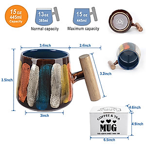 GOOD ALWAYS Coffee Mug with Wood Handle Valentines Day Gifts for Office and Home, Ceramic Tea Cup Teacher Appreciation, Birthday Gifts for Women and Men, 1 Gift Box (Blue)