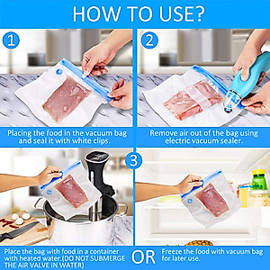 Handheld Vacuum Sealer, includes 15 Reusable Vacuum Sealer Bags, 1 Vacuum Wine Stopper, 2 Sealing Clips, 4 Sous Vide Clips for Food Storage, Keep Wine Fresh & Sous