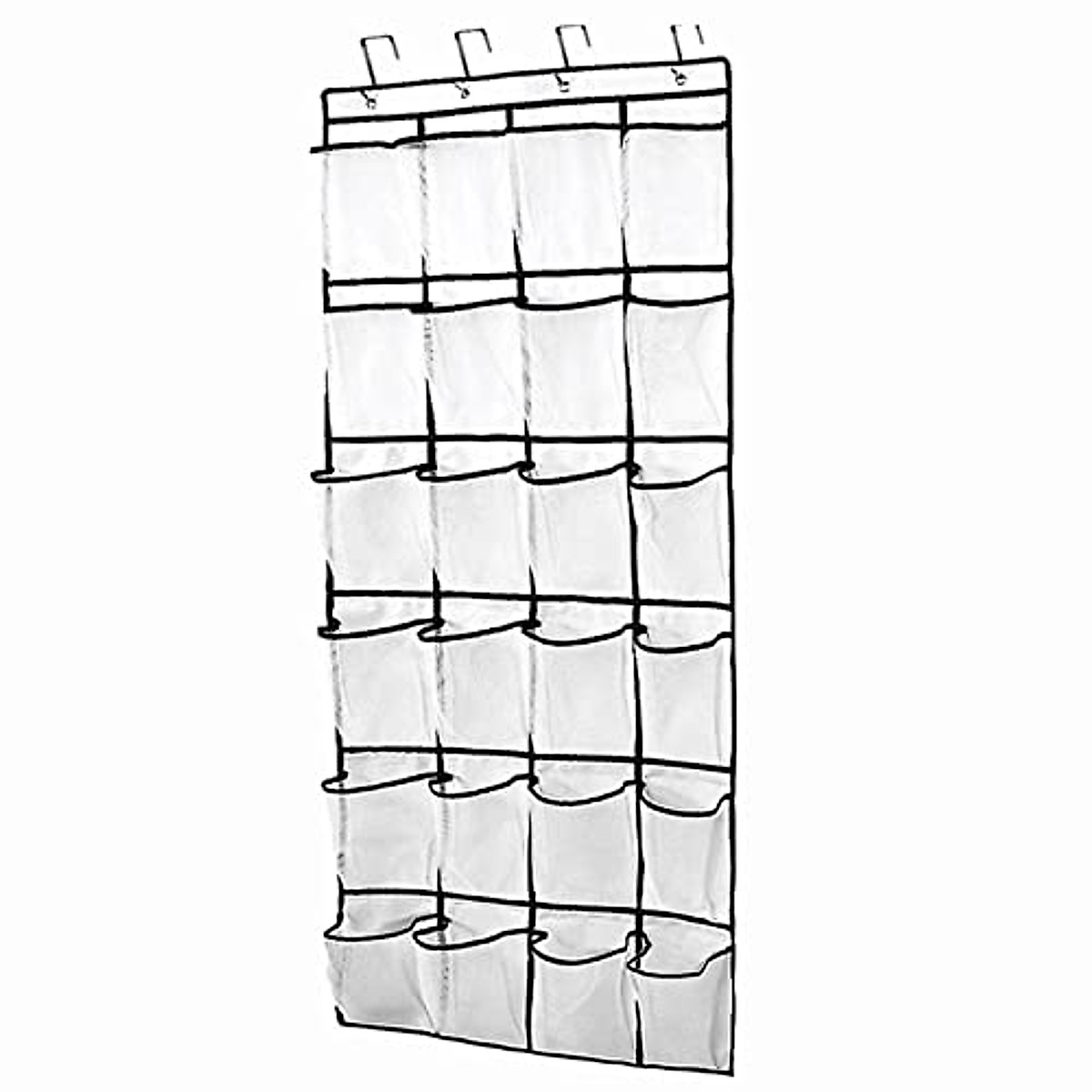 24-Pocket Over-The-Door Shoe Rack and Organizer, Hanging Closet Holder Storage Bag with 24 Large Mesh Pockets, White/Black (White Mesh)