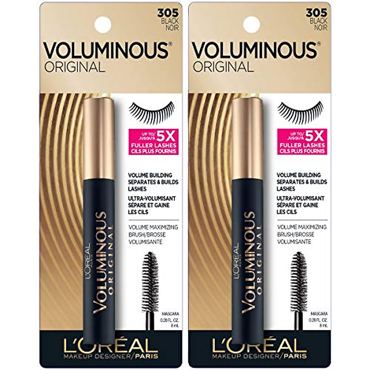 L'Oreal Paris Makeup Voluminous Original Volume Building Mascara, Black, 2 Count