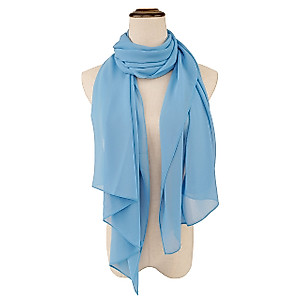 YOUR SMILE for Women Lightweight Breathable Solid Color Soft Chiffon Long Fashion Scarves Sunscreen Shawls (Baby blue)