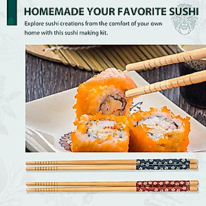 Soeos Beginner Sushi Making Kit, Sushi Making Kit for Beginners with 2 Sushi Rolling Mats, 5 Pairs Chopsticks, 1 Paddle, 1 Spreader, 1 Cotton Bag, Sushi Making Kit Gift Set, Sushi Maker Kit