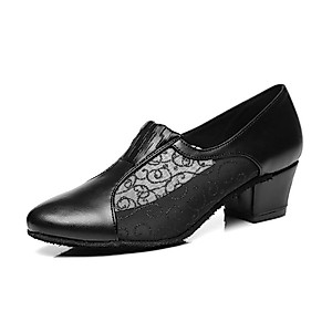 Minishion Women's Closed Toe Slip-on Block Low Heel Salsa Latin Ballroom Dancing Shoes Black US 10