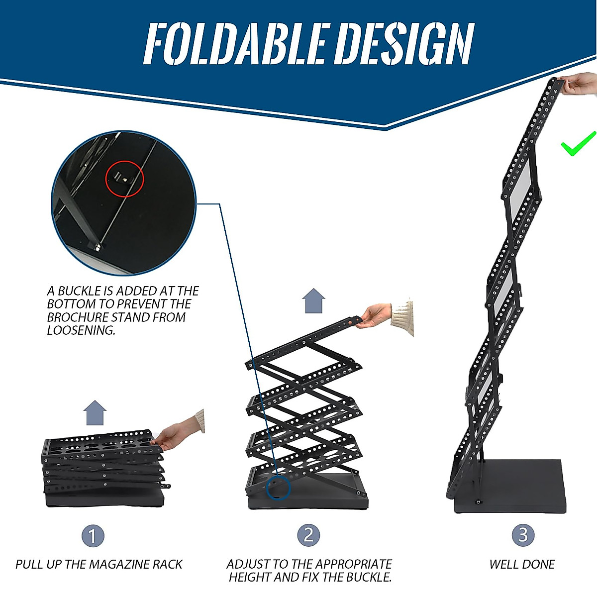 ChoiCARE Literature Catalog Rack, Foldable Magazine Brochure Display Stand, Magazine Floor-Standing with Portable Oxford Bag, for Office Store and Exhibition Trade Show (4 Pockets, Black)