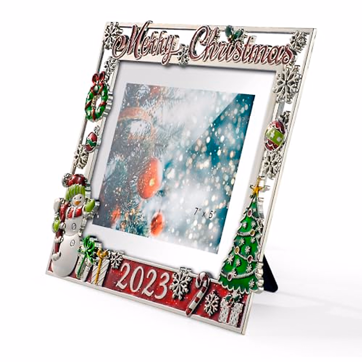 Mulumu 2023 Christmas Decorations Photo Frame 5x7 Snowflake Christmas Metal Photo Display Photo Frames with High Definition Glass Front Gift Ideas Tabletop Home Decorative (Snowman 2023)