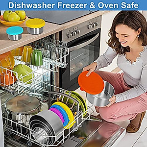 LEEPENK Stainless Steel Food Containers With Silicone Lids Leakproof Snack Containers for Kids Adults Set of 6 Metal Food Storage Containers (50,100,220,400,680,950ml) Durable for School Lunch,Picnic