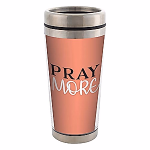 Pray More Worry Less Stainless Steel 16 oz Travel Mug with Lid