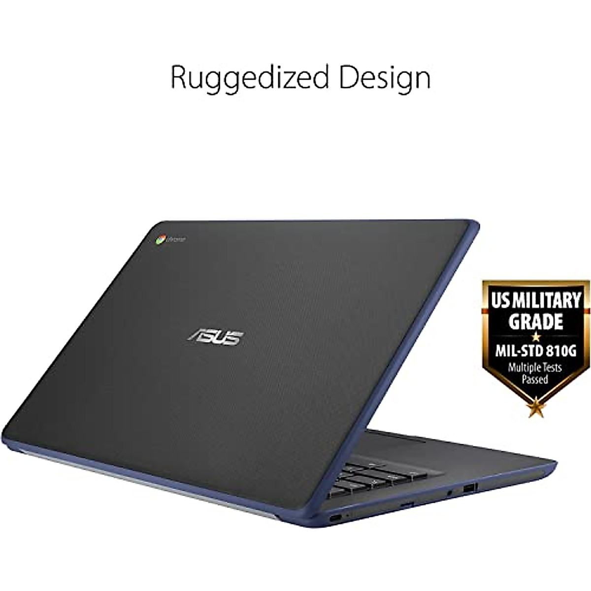 Asus Newest 14 Rugged & Spill Resistant Chromebook Education Edition Military STD 810G Intel N3350 160G Space(32G eMMC+128G Card) 4GB RAM WiFi Bluetooth Webcam DarkBlue Chrome OS+JVQ 5X Storage