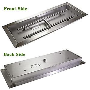 Shengyongh SS030 (1-Pack) 30 x 10 inch Rect Drop-in Fire Pit Pan H-Burner Installed, 125,000 BTU Max