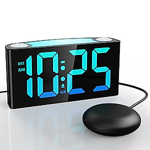 Mesqool Digital Alarm Clock with Bed Shaker & RGB LED Display - Loud for Heavy Sleepers, 7-Color Night Light & Dimmer, Easy Set for Kids, Teens, Elders & Hearing Impaired