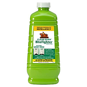 TIKI Brand 1218011 Clean Burn BiteFighter 64 Fl Ounce Torch Fuel, Clear & Brand 1216155 BiteFighter Mosquito Repellent Outdoors, 100 oz Torch Fuel, 100, Black
