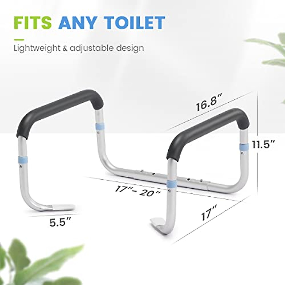 OasisSpace Medical Toilet Safety Rail - Adjustable Compact Support Frame with Hand Rails for Bathroom Toilet Seat - Easy Installation for Handicap, Elderly