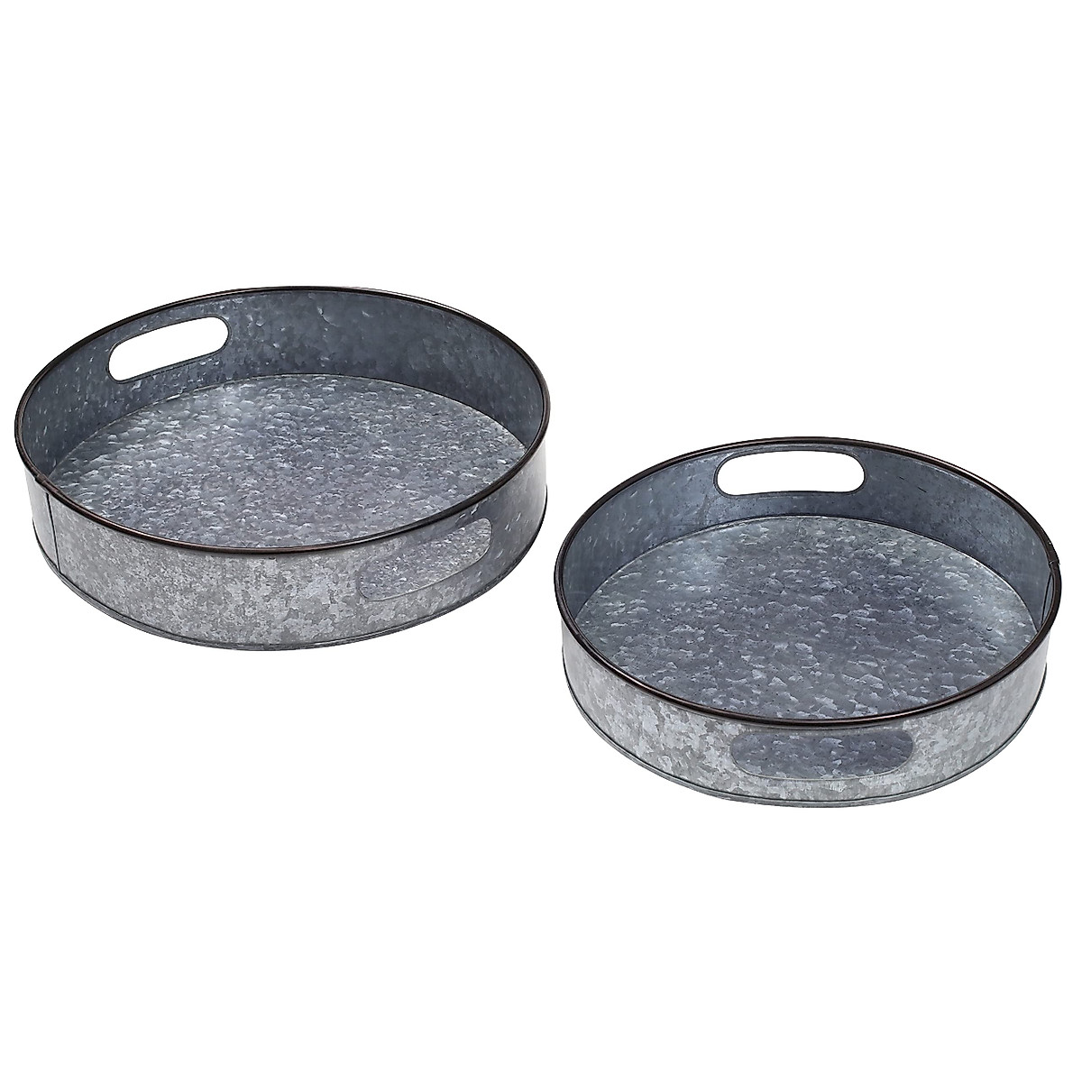 Set of 2 Countertop Galvanized Fruit Tray Baskets,Organizer Crates for Kitchen,Bathroom,Pantry,for Fruit,Vegetables,Produce,Bread and General Storage Space |Decorative Rustic Natural (12"+10" Dia)