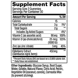 OLLY Extra Strength Elderberry Gummies, Immune Support, 450mg Elderberry, Vitamin C, D and Zinc, Berry - 60 Count