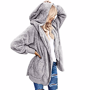 luvamia Women Coat Outfits Cardigan Women's Cardigans Woman Coats and Jackets Sherpa Jacket Women Quite Gray Size Small Size 4 Size 6