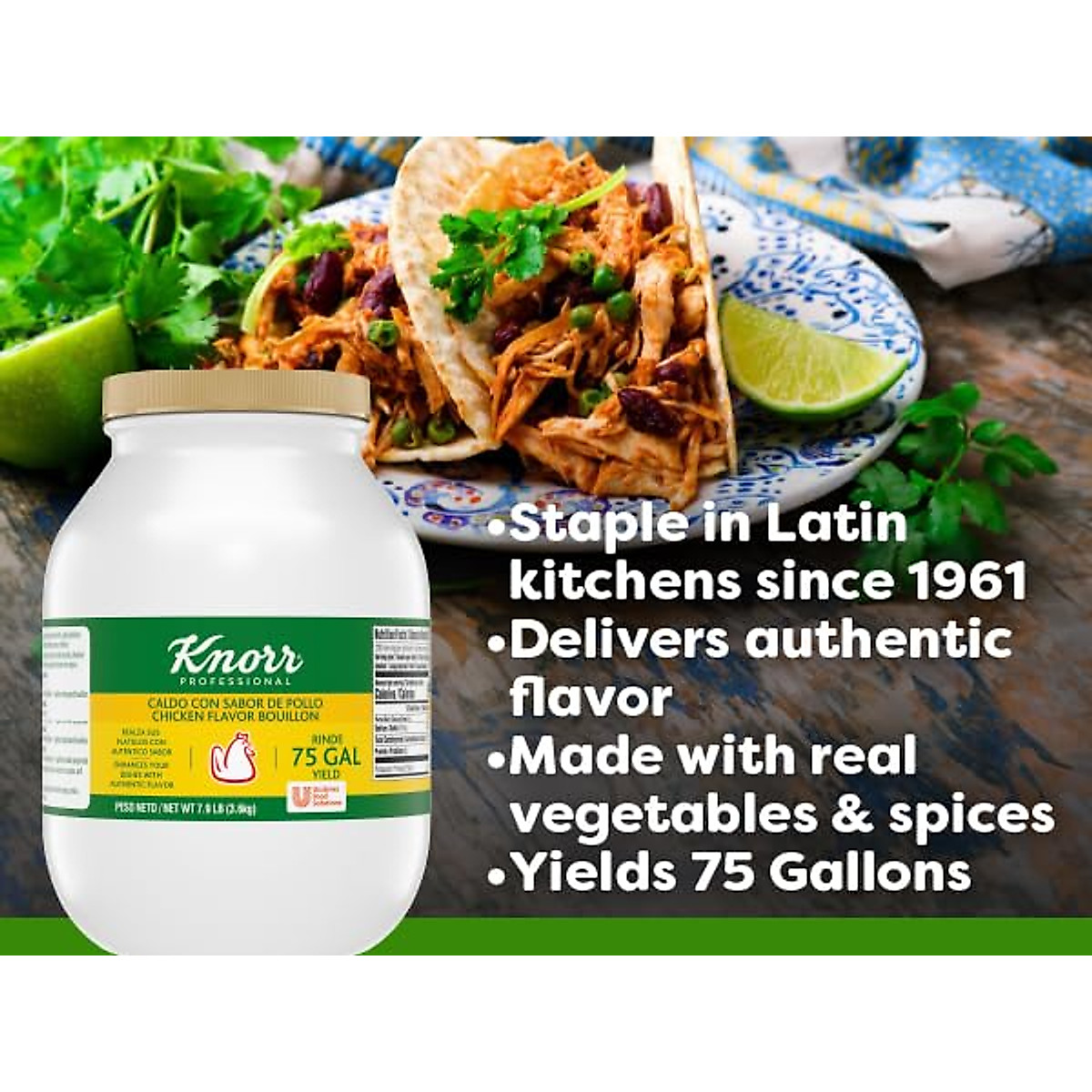 Knorr Professional Caldo de Pollo, Bouillon with Chicken Flavor Granulated Bouillon as a Base, Marinade, Flavor Enhancer, Shelf Stable Convenience, 0g Trans Fat, 7.9 lb (Pack of 1)