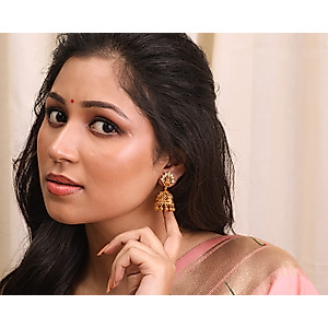 Tarinika Antique Gold Plated Utash Jhumkas with Temple Design - Indian Earrings for Women | Perfect for Ethnic Occasions | Traditional South Indian Jewelry | 1 Year Warranty*