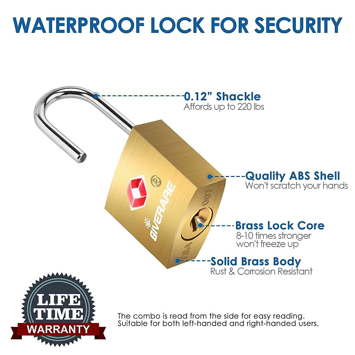 4 Pack TSA Approved Travel Luggage Locks with Keys, Solid Brass Copper Keyed Padlock, Small Locks for Suitcase, Backpack, Gym Locker, Jewelry Box, Gold-by GIVERARE