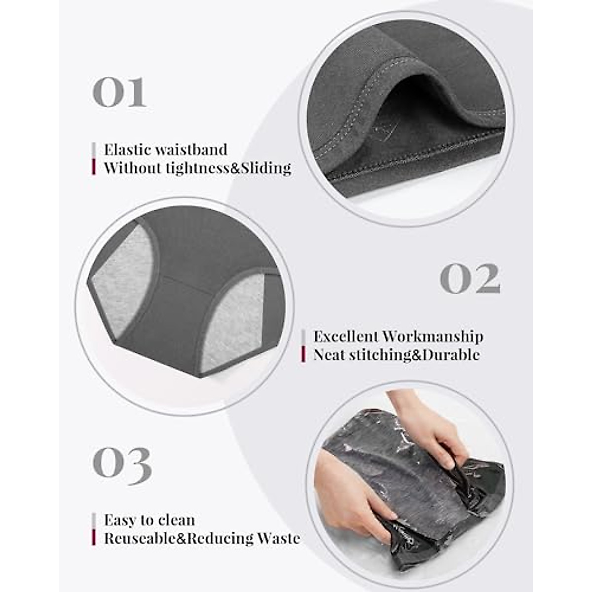 TANSTC Period Underwear for Women Heavy Flow Panties Menstrual Hipster Panty for Female Teens Girls Cotton 3PCS,L Dark Grey