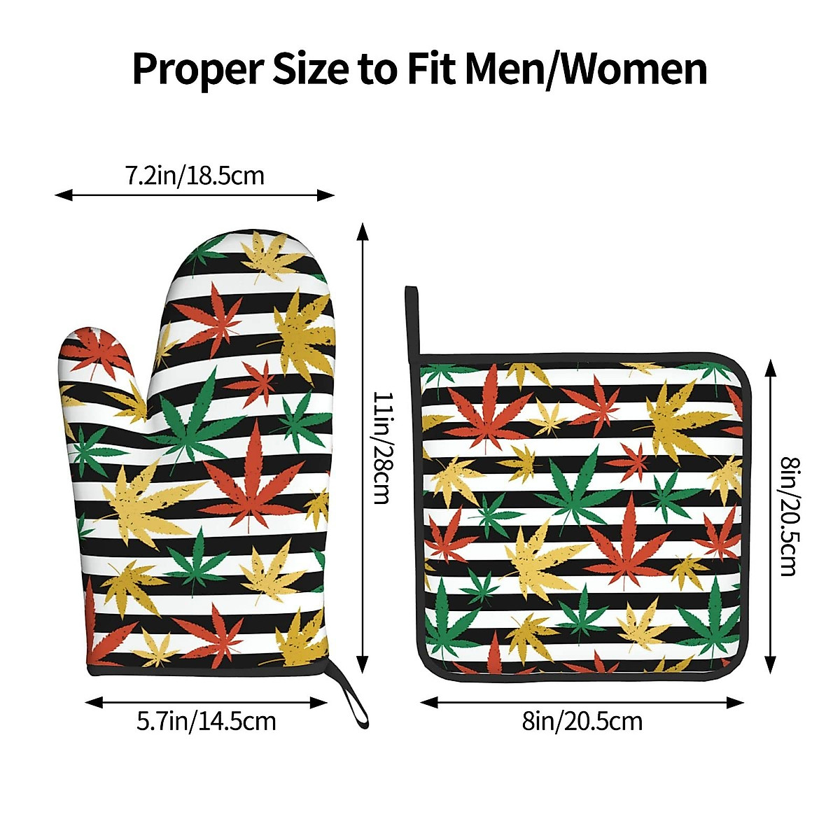 Oven Mitts and Pot Holders Sets Colorful Weed Oven Gloves Heat Resistant Potholders Washable Non-Slip BBQ Gloves with Hanging Loop for Women Men Kitchen Baking Cooking Grilling