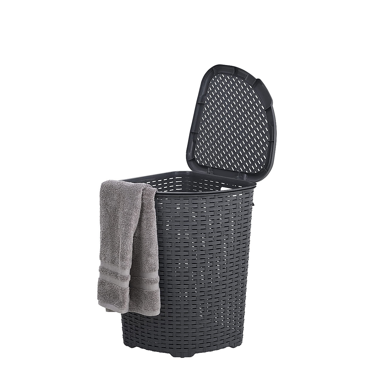 Superio Corner Laundry Hamper Basket With Lid 50 Liter - Grey Wicker Hamper - Durable, Lightweight Bin With Cutout Handles, Storage Dirty Cloths Curved Shape Design Fits Bathroom, Door and Closet