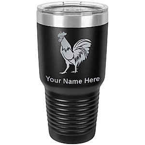 LaserGram 30oz Vacuum Insulated Tumbler Mug, Rooster, Personalized Engraving Included (Black)
