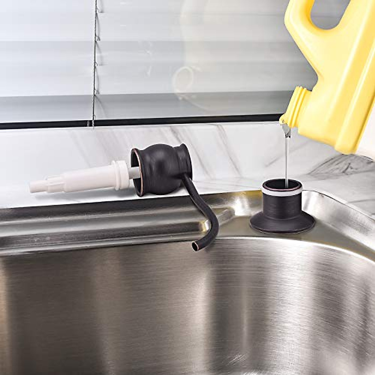 SAMODRA Kitchen Sink Soap/Lotion Dispenser, Brass Pump Head Oil Rubbed Bronze 17 OZ Bottle Built in Design Refill from The Top for Granite Thick Deck Installs