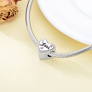 LONAGO Forever Sister Charm Personalized Photo Picture Sister's Love Heart CharmSterling Silver Fit Snake Bracelet Customized Image Bead for Women
