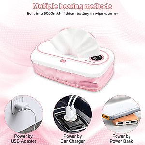 Portable Wipe Warmer, Baby Wipes Dispenser with 2 Modes of Temperature Heating Control, BPA-free Smart Led Display Baby Diaper Wipe Warmer for outdoor&indoor, without charging Can Last 4 Hours