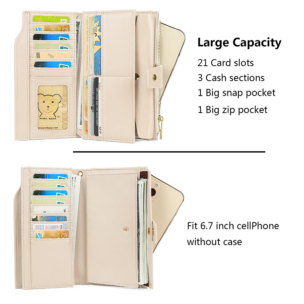 Uromee Wallet Women Vegan Leather RFID Blocking Large Ladies Wristlet Purse Card Holder Organizer Clutch