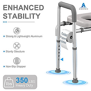 Agrish Raised Toilet Seat with Handles - Width and Height Adjustable Padded Toilet Seat Risers for Seniors, Bariatric, Handicap, Heavy Duty 350lbs Raised Toilet Seat, Fit Any Toilet