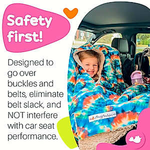 Birdy Boutique Car Seat Poncho for Kids – Safe to Use Over Seat Belts – Reversible Warm and Cozy Blanket – Easy on Easy Off and Doesn’t Impact Car Seat Performance – Tie Dye – One Size