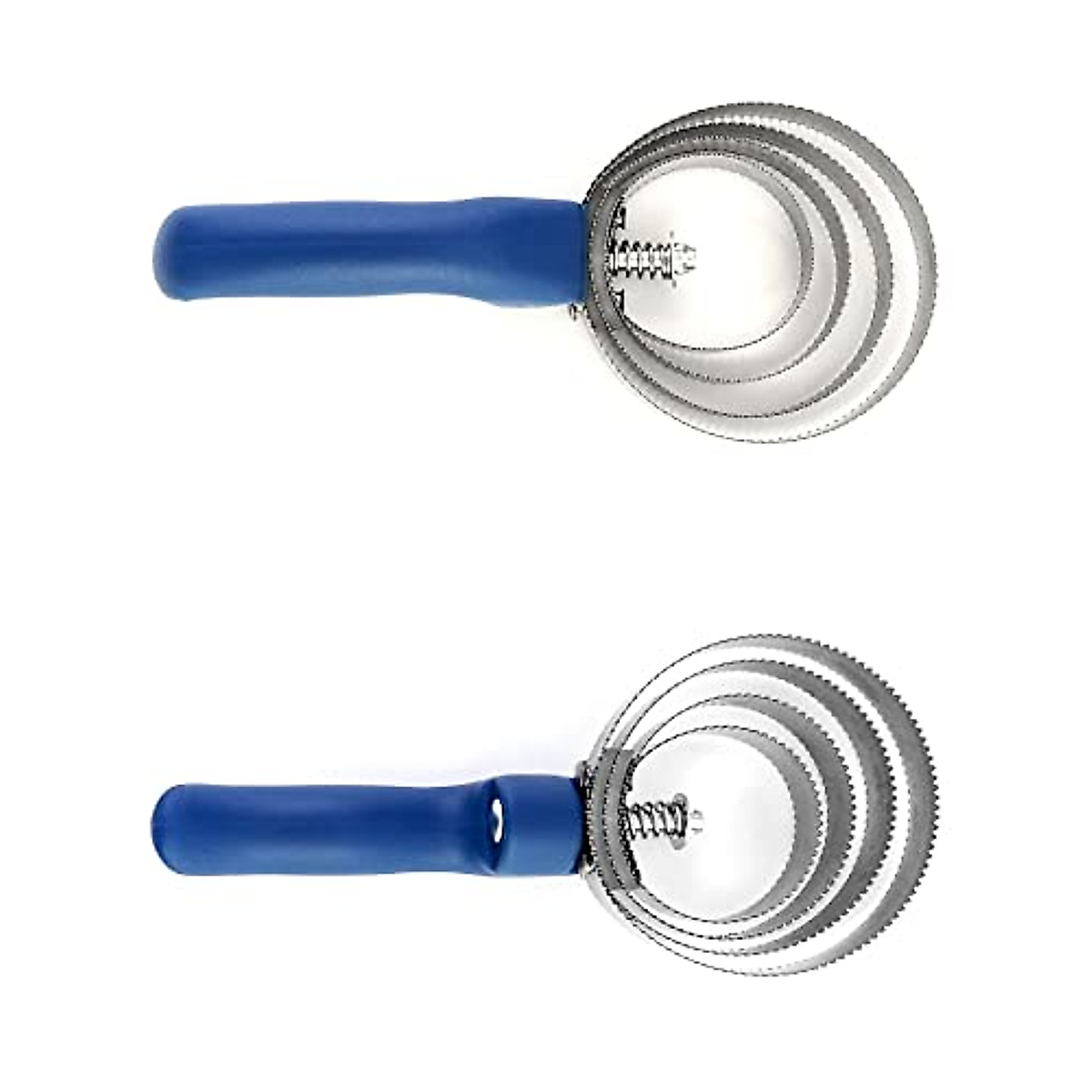 QWORK Double Sided Curry Comb, 2 Pack 4 Rings Stainless Steel Curry Comb with Soft Touch Grip, Blue