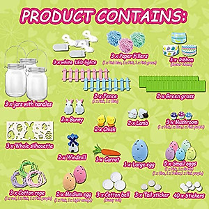 unbrands 3 Pack Light Up Easter Craft Kit,DIY Easter Lantern Craft,Mason Jars Easter Hanging Lantern Decoration,Indoor Garden Decor,DIY Night Light