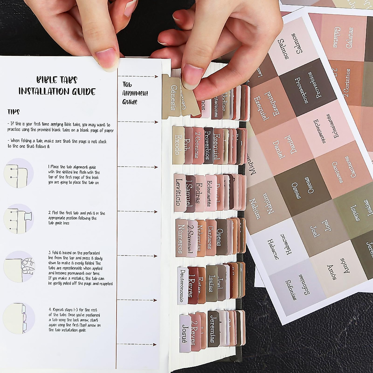 Spanish Earth Tone Bible tabs, Large Print Laminated Bible tabs for Women and Men, Easy to Read, Easy to Apply, Bible Journaling Tabs