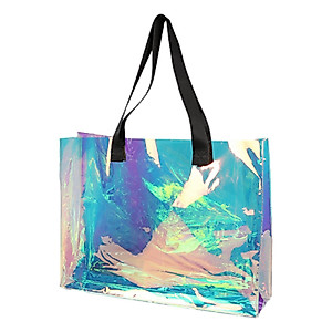 Jainnowa Clear Tote Bag, Hologram Large Clear Tote, Clear Bags Stadium Approved, 16"X 12"X 6" Translucent & Reflective Transparent See Through Big Clear Tote Handbag, Clear Tote Bags