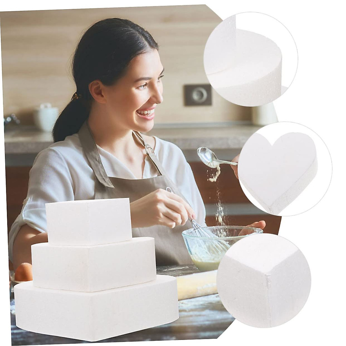 Abaodam 3pcs Bubble Cake Cupcakes Rotating Cake Stand Cake Decorating Cilindros para Fiestas Redondos Blancos Cake Shape Molds Gummy Molds Dummy Accessories to Rotate Wedding White Foam