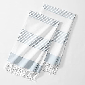 Elrene Home Fashions Boho Harper Stripe Knotted-Tassel Hand Towels, 16 Inches by 30 Inches, Set of 2, Cotton, Spa Blue