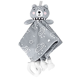 HAOBAOBEI Bear Lovey Security Blanket, 10x10 Inch Soft Baby Lovey Unisex Baby Blanket, Cute Baby Snuggle Toy Stuffed Animal for Newborn Boys Girls, Baby for Girls 0-3 Years (Grey)