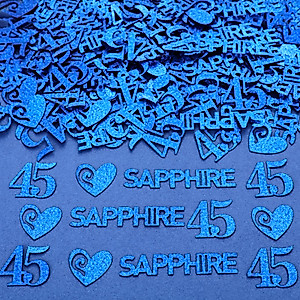 kreat4joy 45th Wedding Anniversary Decorations Confetti, Blue Happy 45 Sapphire Decorations, 200pcs Glitter Confetti Include Love Heart Confetti, Sapphire Confetti, 45 Confetti for Table Decor