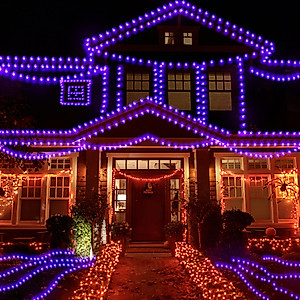 Hiboom 4 Pack Halloween Solar String Lights Outdoor, Each 33 Ft 100 LED 8 Modes Solar Orange Purple String Lights, Waterproof Black Copper Wire Fairy Lights for Halloween Home Patio Party Tree Decor